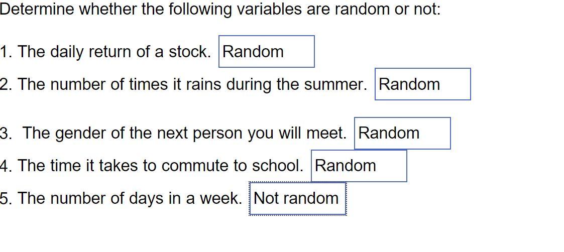 Solved Determine whether the following variables are random | Chegg.com