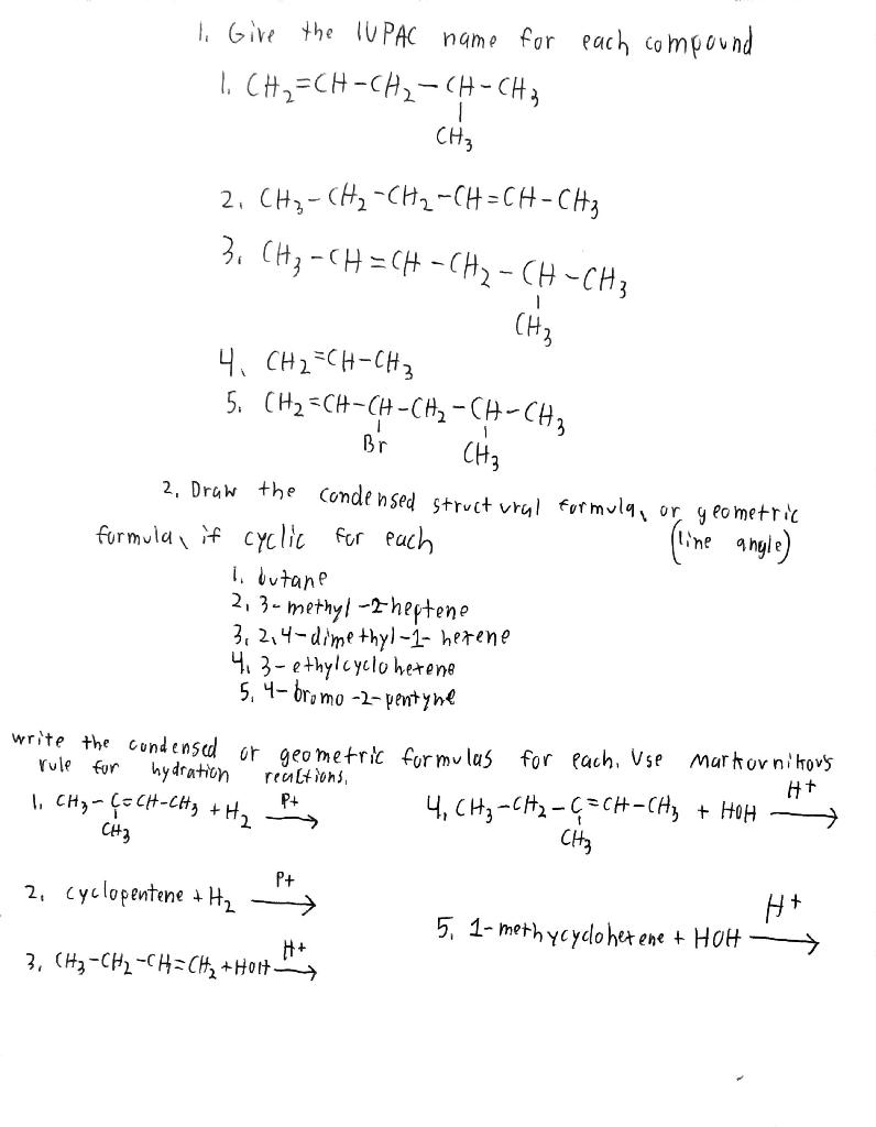Solved 1. Give the IUPAC name for each compound 2. | Chegg.com