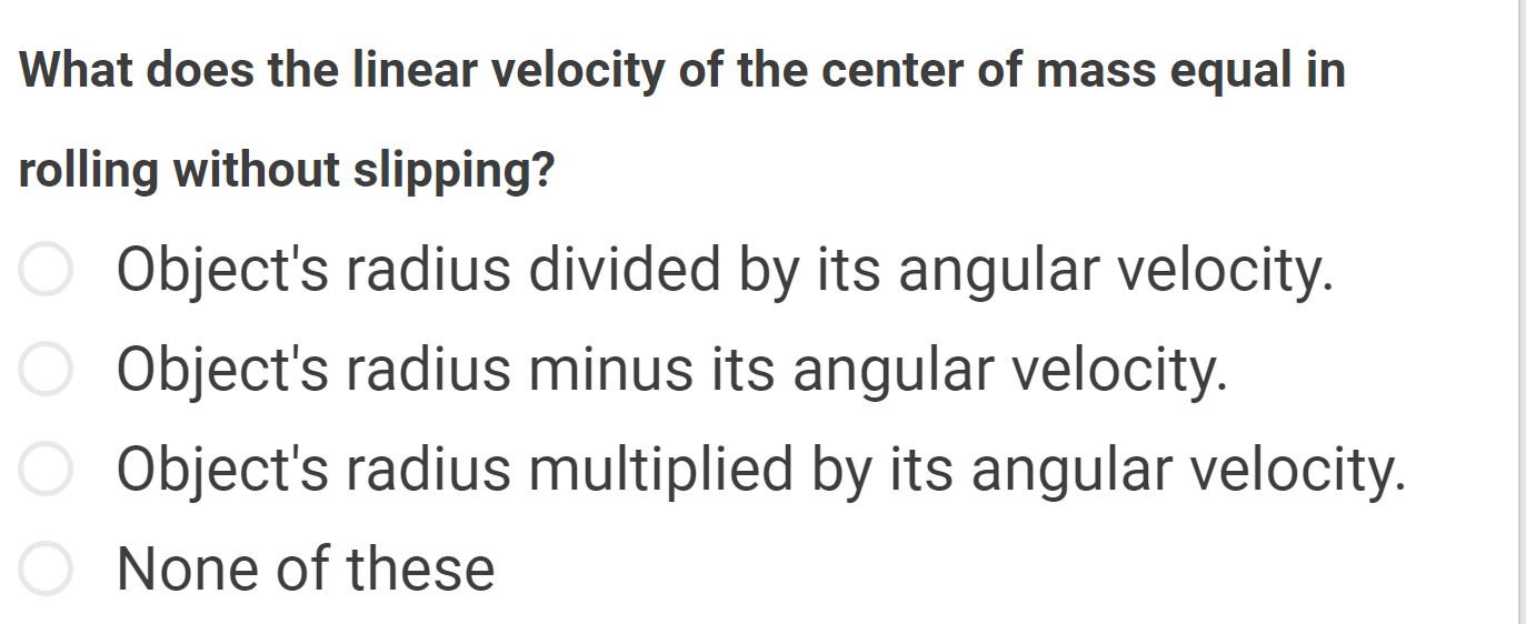 Solved What does the linear velocity of the center of mass | Chegg.com