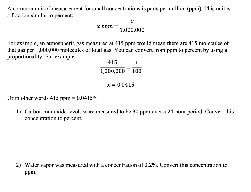 Solved A common unit of measurement for small concentrations | Chegg.com