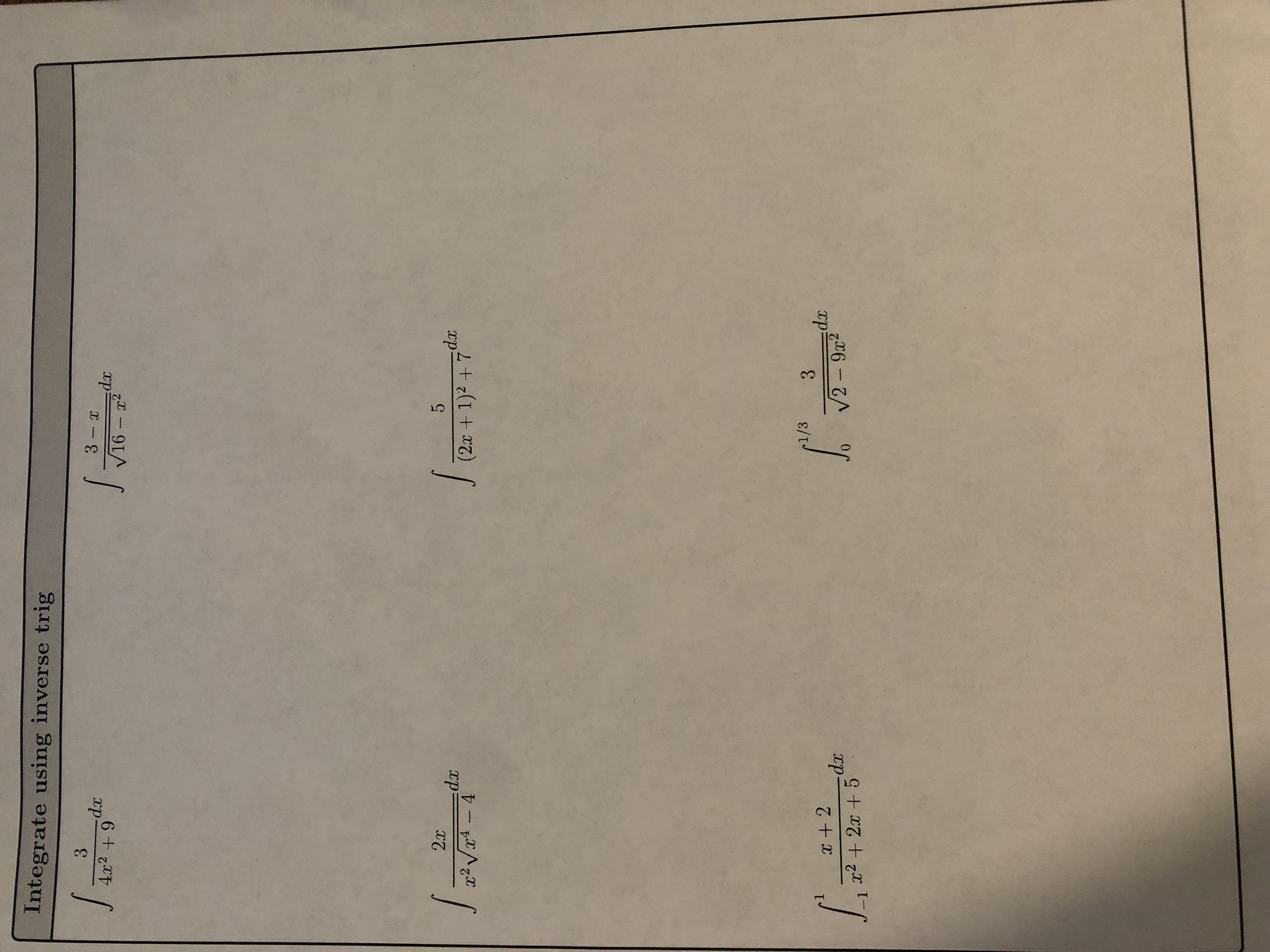 Solved Integrate using inverse trig ∫4x2+93dx ∫16−x23−xdx | Chegg.com