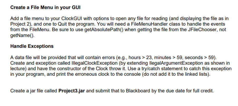 Create a File Menu in your GUI Add a file menu to | Chegg.com