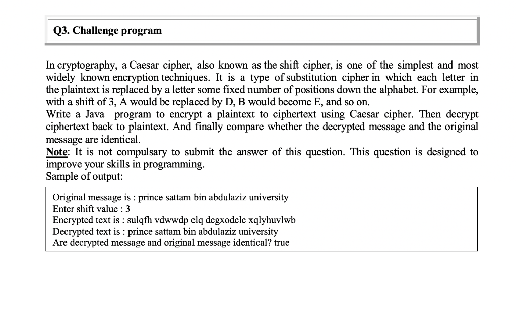 Solved Q3. Challenge program In cryptography, a Caesar | Chegg.com