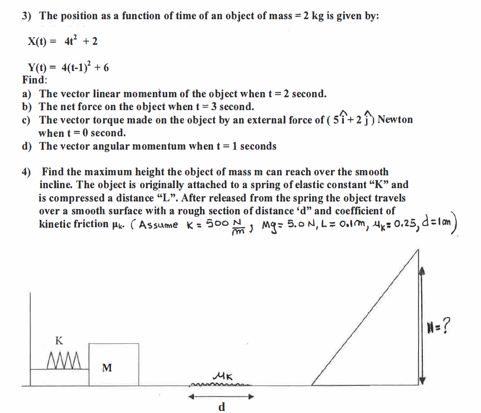 Solved 3) The position as a function of time of an object of | Chegg.com