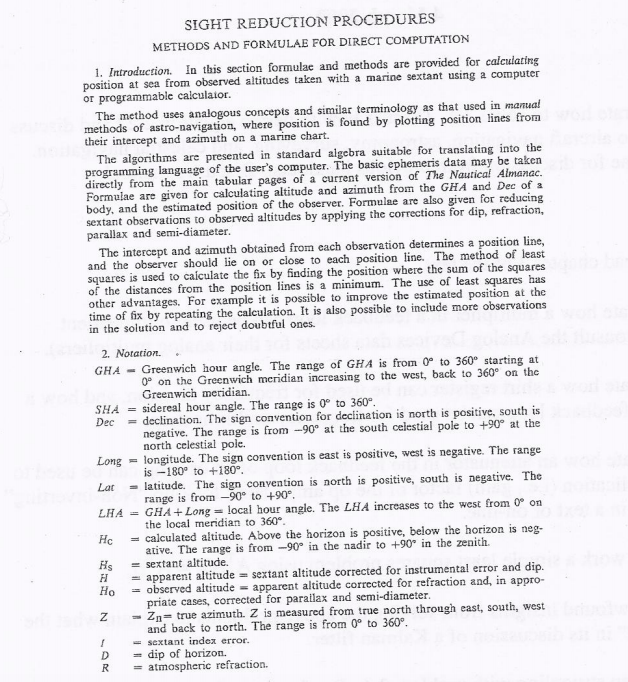SIGHT REDUCTION PROCEDURES METHODS AND FORMULAE FOR | Chegg.com