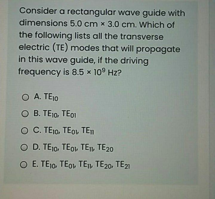 Solved Consider a rectangular wave guide with dimensions 5.0 | Chegg.com