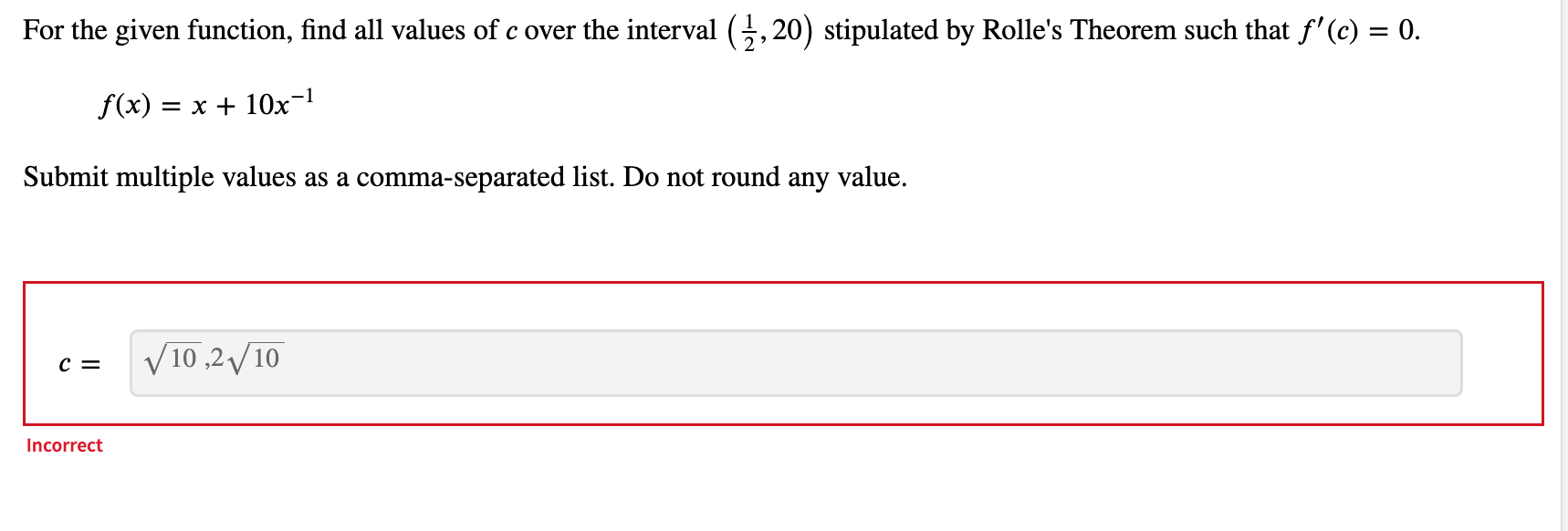 Solved For the given function, find all values of 𝑐c over | Chegg.com
