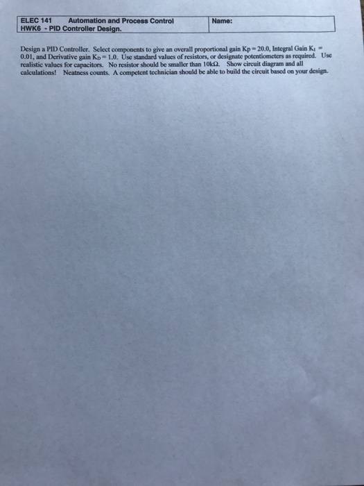 Solved EPD ELEC 141 Automation and Process Control HwK6 PID | Chegg.com