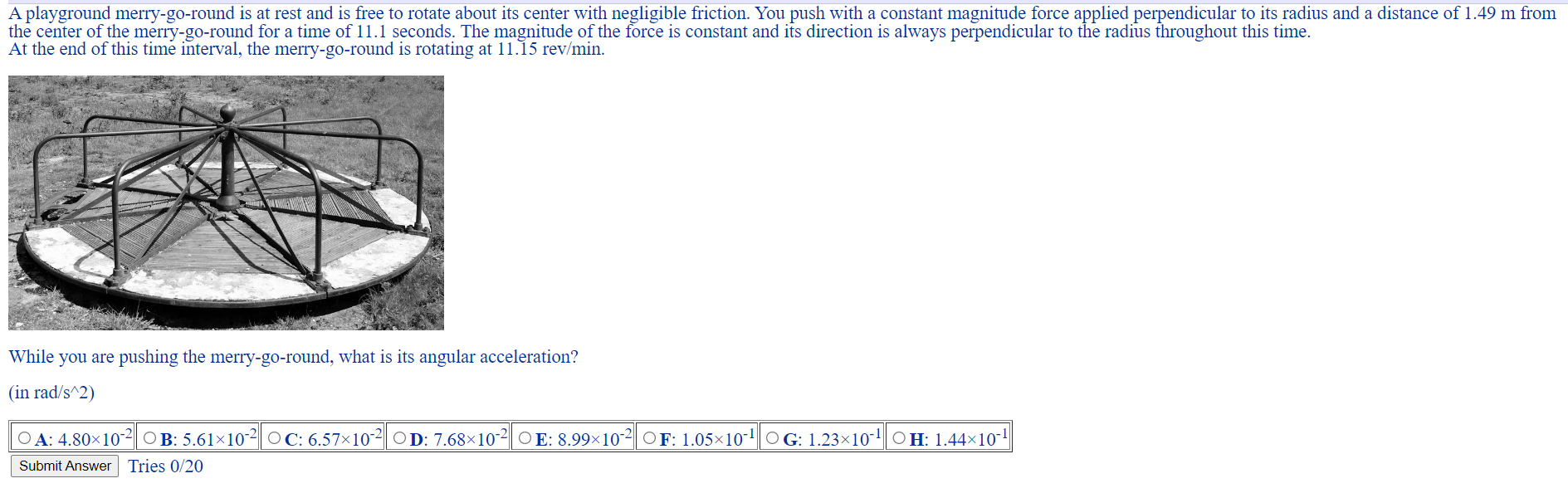 Solved the center of the merry-go-round for a time of 11.1 | Chegg.com