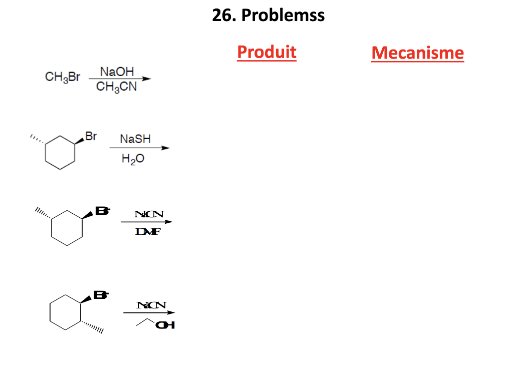 Solved 26. Problemss Produit Mecanisme CH2Br NaOH CH2CN Br | Chegg.com