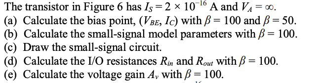 Solved The transistor in Figure 6 has IS=2×10−16 A and VA=∞. | Chegg.com