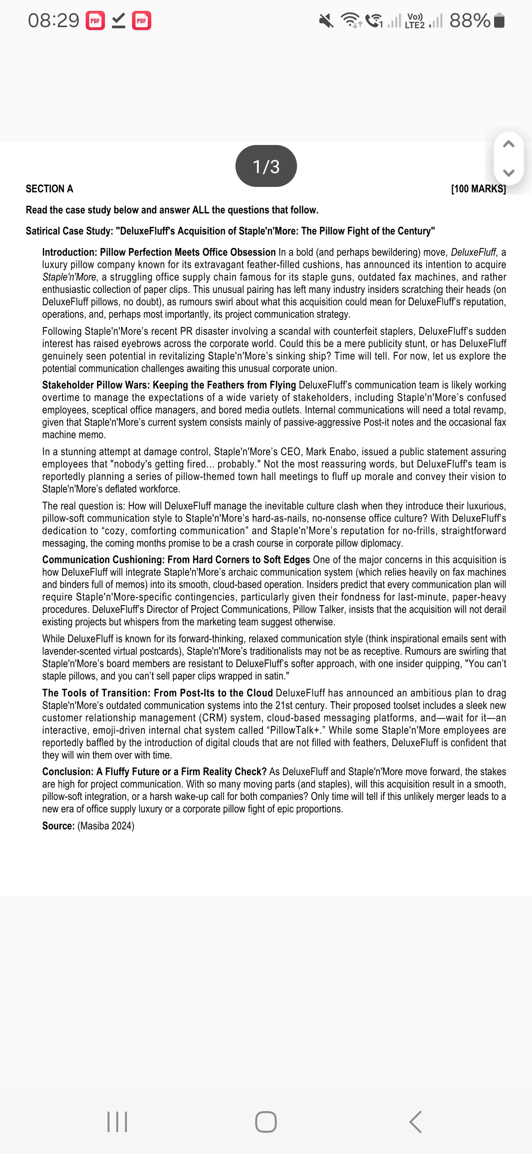 Solved 1 / 2 ﻿SECTION A [100 ﻿MARKS] ﻿Read the case study | Chegg.com