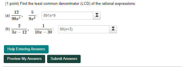 Solved 1 point) Find the least common denominator ( LCD) of | Chegg.com