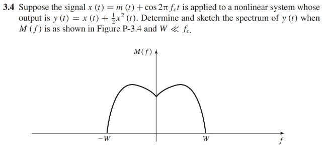 Solved 3.4 Suppose the signal x (t) m (1) + cos 2π fct is | Chegg.com