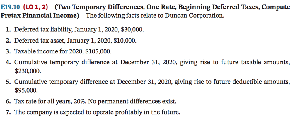 Solved E19.10 (LO 1,2) (Two Temporary Differences, One Rate, | Chegg.com