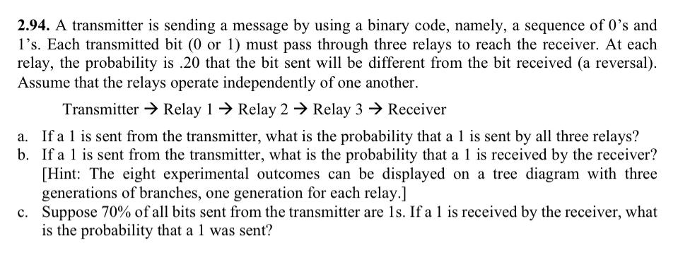 Solved 2 94 A Transmitter Is Sending A Message By Using A