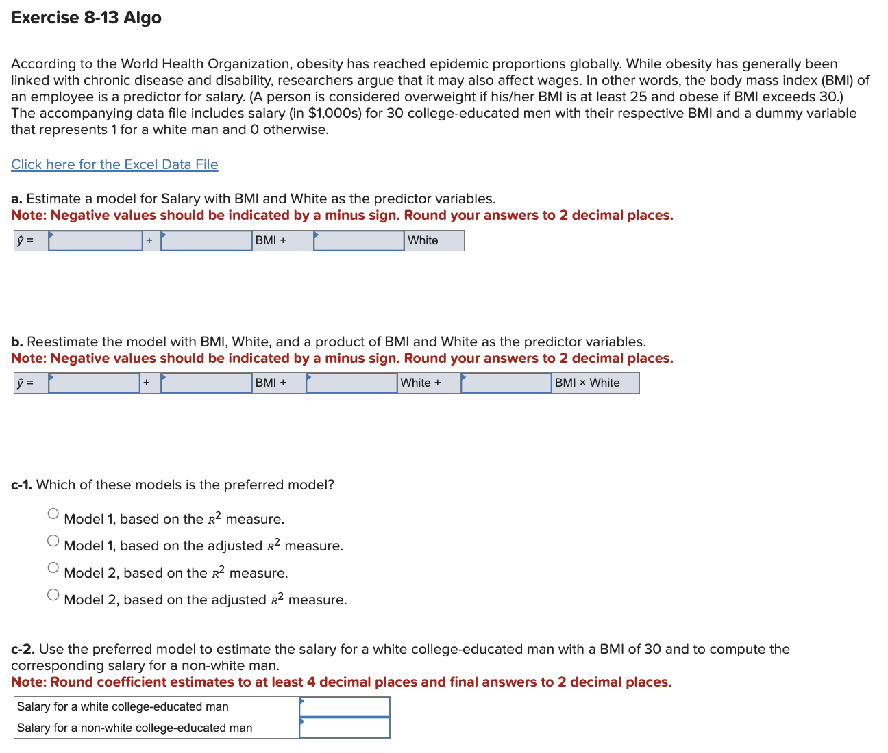 Solved Exercise 8-13 Algo According to the World Health | Chegg.com