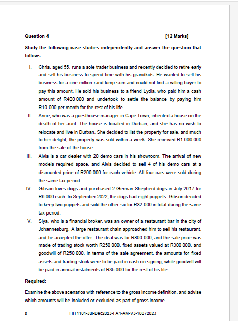 Solved Question 4 [12 Marks] Study the following case | Chegg.com