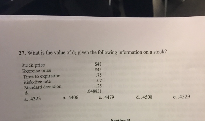 Solved 27. What is the value of d2 given the following | Chegg.com