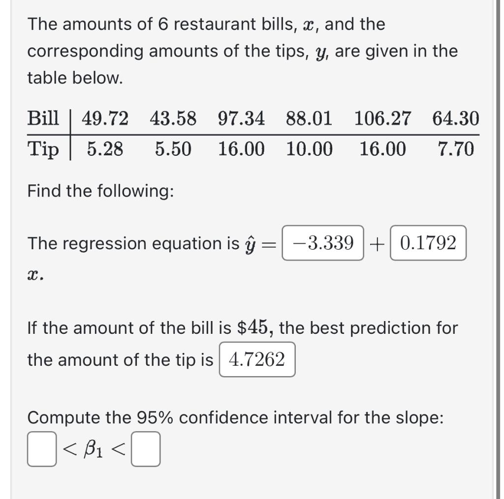 The amounts of 6 restaurant bills, x, and the | Chegg.com