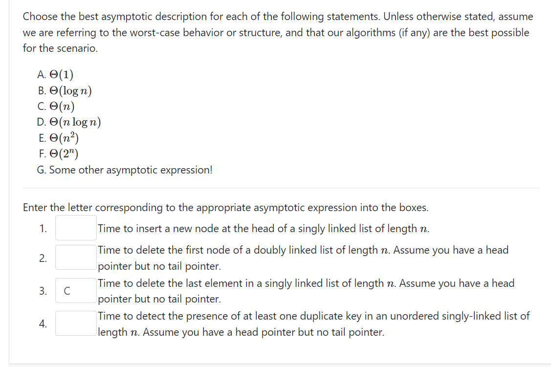 Solved Choose the best asymptotic description for each of | Chegg.com