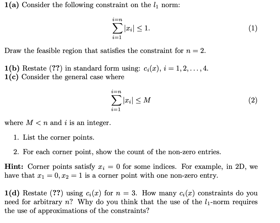 Solved 1(a) ﻿Consider the following constraint on the l1 | Chegg.com