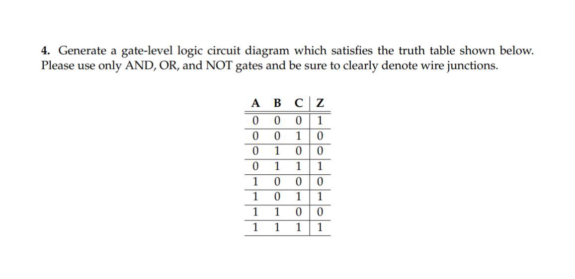 Solved 4 Generate A Gate Level Logic Circuit Diagram Which 