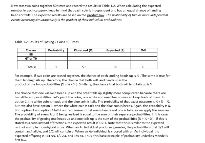Solved Now toss two coins together 50 times and record the | Chegg.com