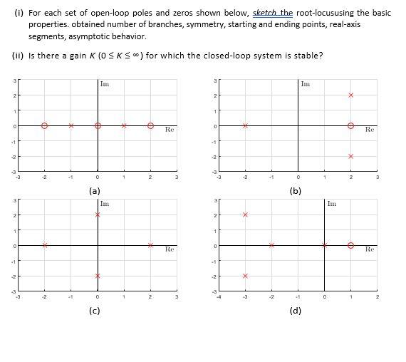 Solved I For Each Set Of Open Loop Poles And Zeros Shown 