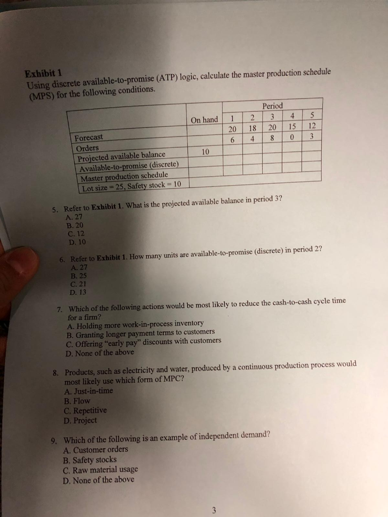 Solved Exhibit 1 Using discrete available-to-promise (ATP) | Chegg.com