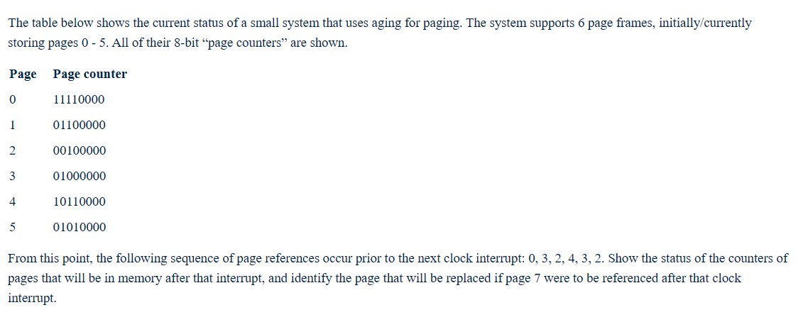 Solved The table below shows the current status of a small | Chegg.com