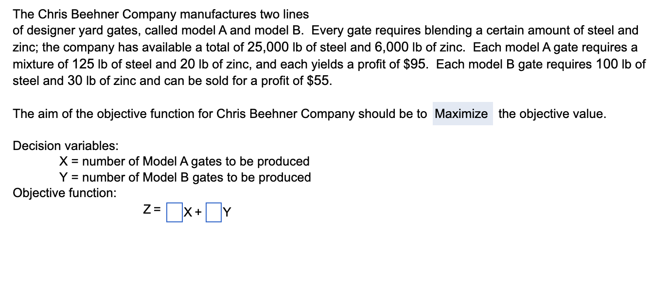 Solved The Chris Beehner Company manufactures two lines of | Chegg.com