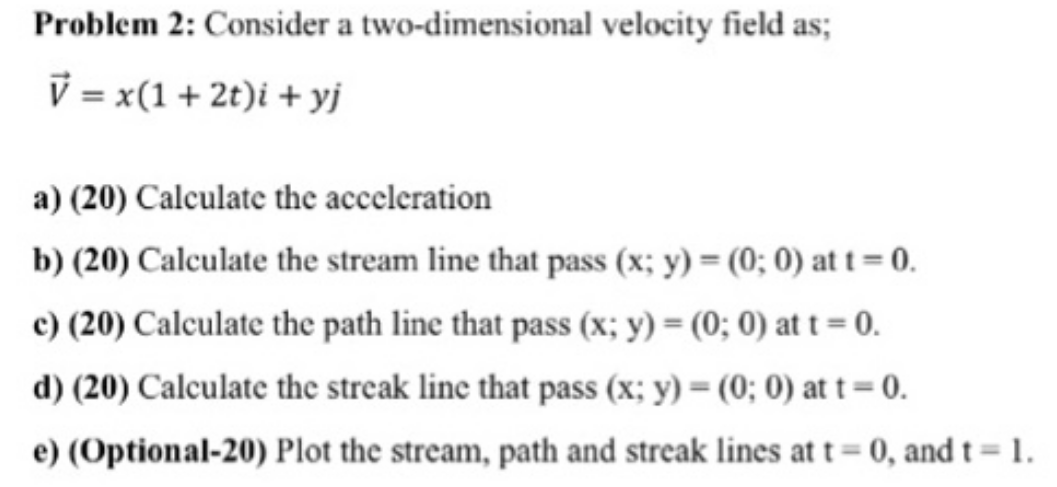 Solved Problem 2: Consider a two-dimensional velocity field | Chegg.com