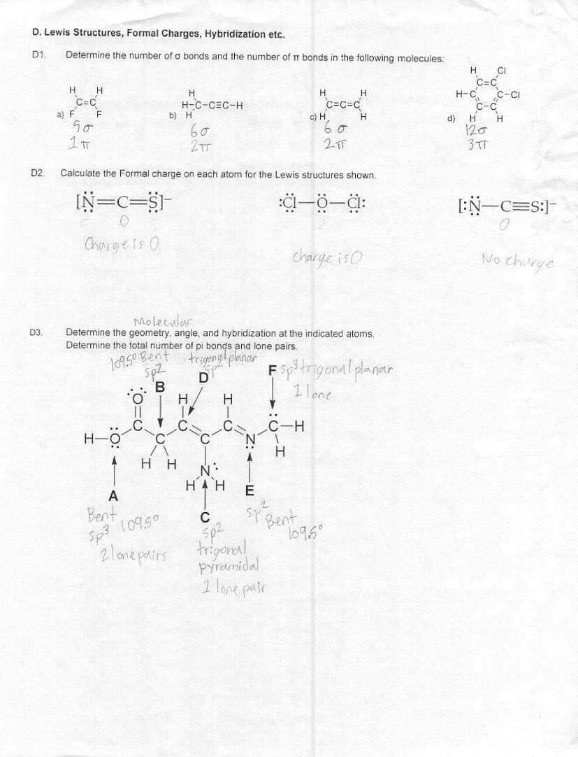 [Solved]: D. Lewis Structures, Formal Charges, Hybridizati