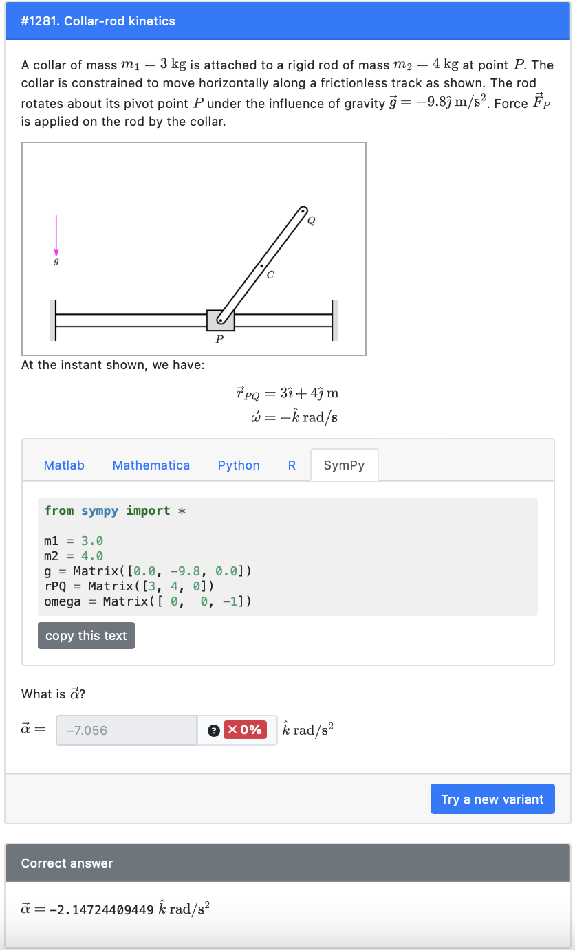 Solved A collar of mass m1=3 kg is attached to a rigid rod | Chegg.com