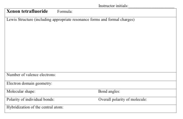 Solved Instructor initials: Xenon tetrafluoride Formula: | Chegg.com