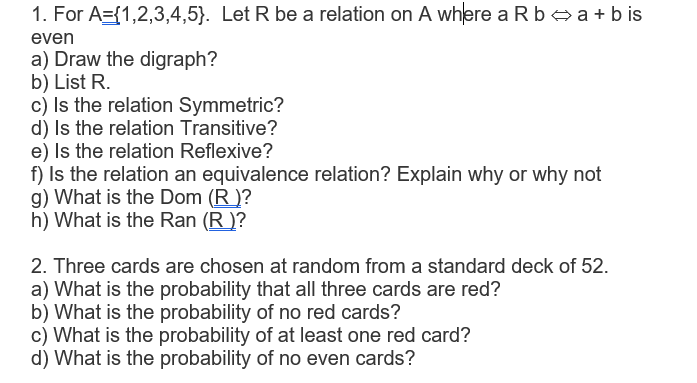 Solved 1. For A={1,2,3,4,5). Let R be a relation on A where | Chegg.com