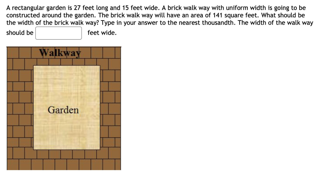 Solved A rectangular garden is 27 feet long and 15 feet | Chegg.com