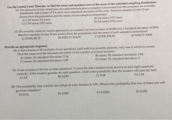 Solved Use the Central Limit Theorem to find the mean and | Chegg.com