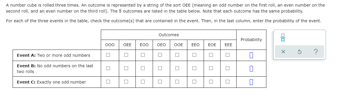 Solved A number cube is rolled three times. An outcome is | Chegg.com