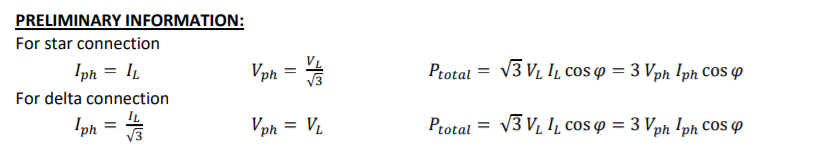 PRELIMINARY INFORMATION: For star connection Iph = 1 | Chegg.com
