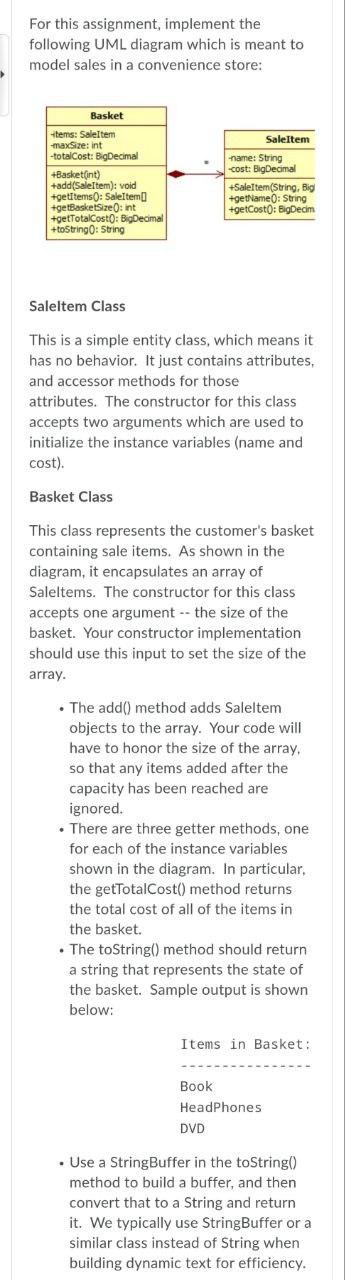 Solved For this assignment, implement the following UML | Chegg.com