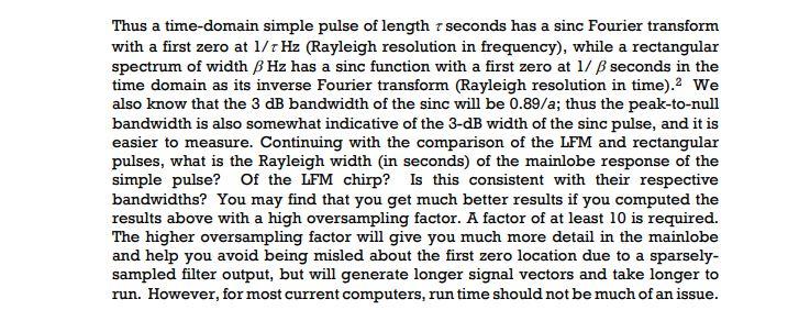 Solved 2.1 Generating a Complex LFM Chirp Waveform A | Chegg.com