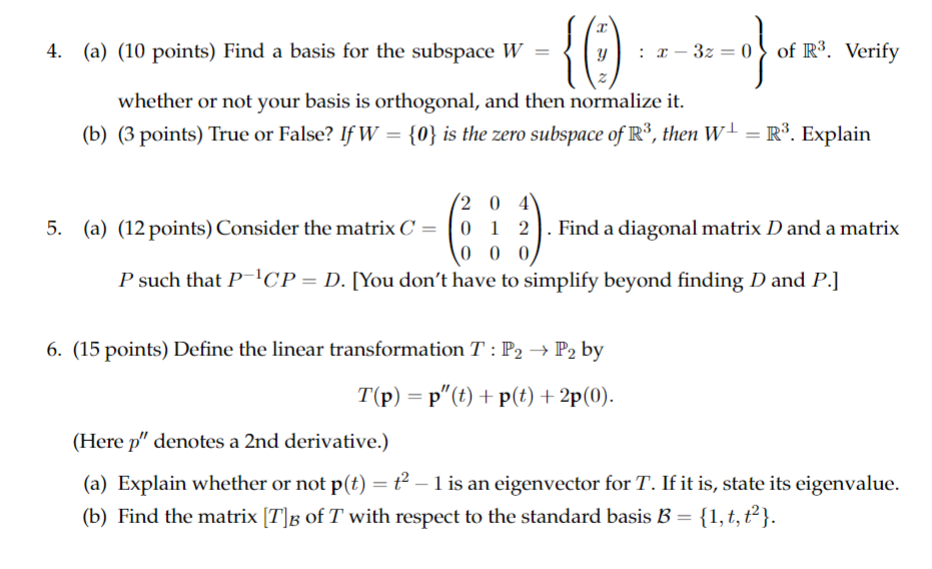 Solved 4. (a) (10 points) Find a basis for the subspace | Chegg.com