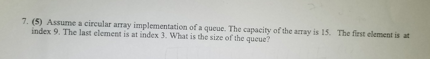 Solved 7. (5) Assume a circular array implementation of a | Chegg.com