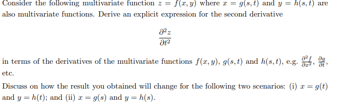 Solved h(s, t) are Consider the following multivariate | Chegg.com