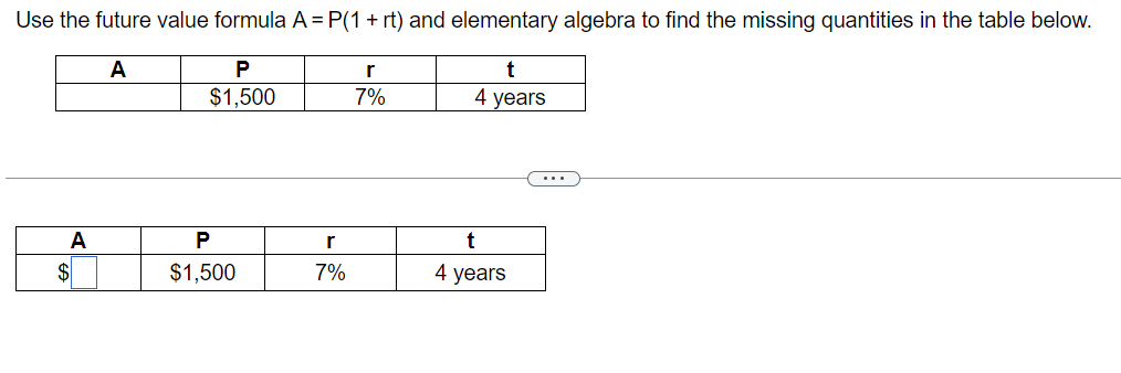 Solved A=P(1+rt) | Chegg.com