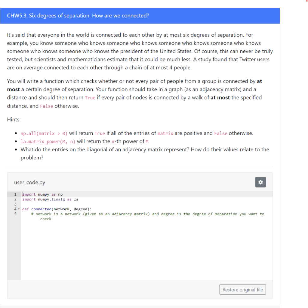 Solved It's said that everyone in the world is connected to | Chegg.com
