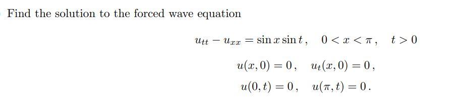 Solved Find the solution to the forced wave equation Utt – | Chegg.com