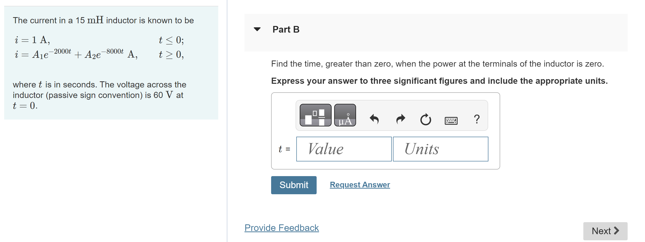Solved The current in a 15 mH inductor is known to be i=1A, | Chegg.com